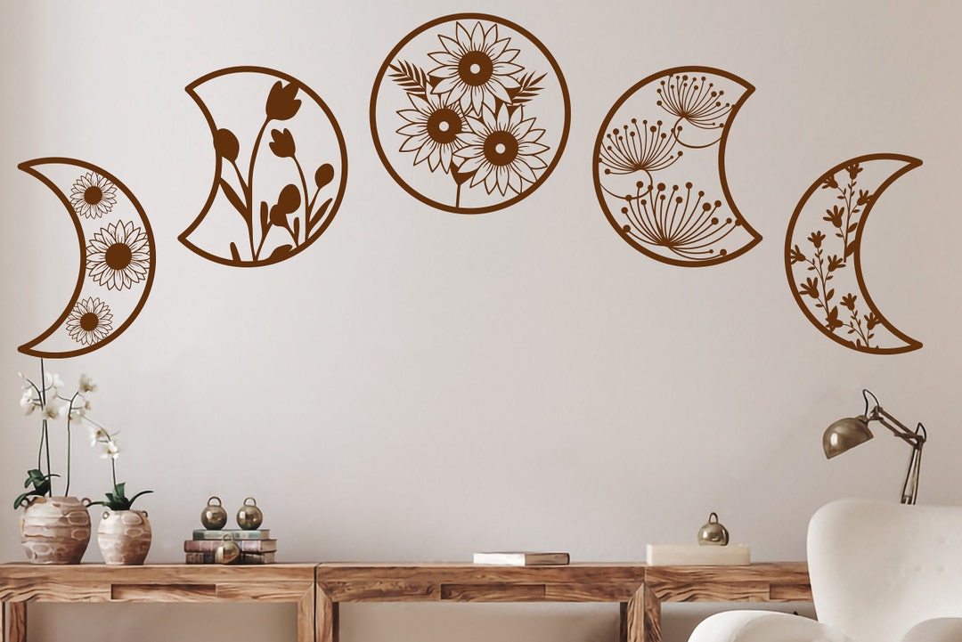 Moon Phase Wall Decal, Moon Wall Decor, Phases of the Moon Cycle, Boho ...