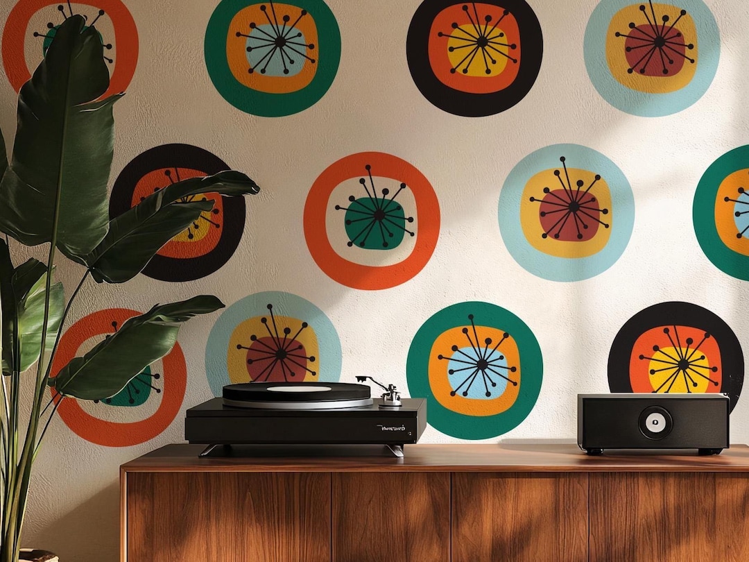 Mid-century Atomic Vinyl Wall Decal: Retro Peel & Stick Mural - Etsy