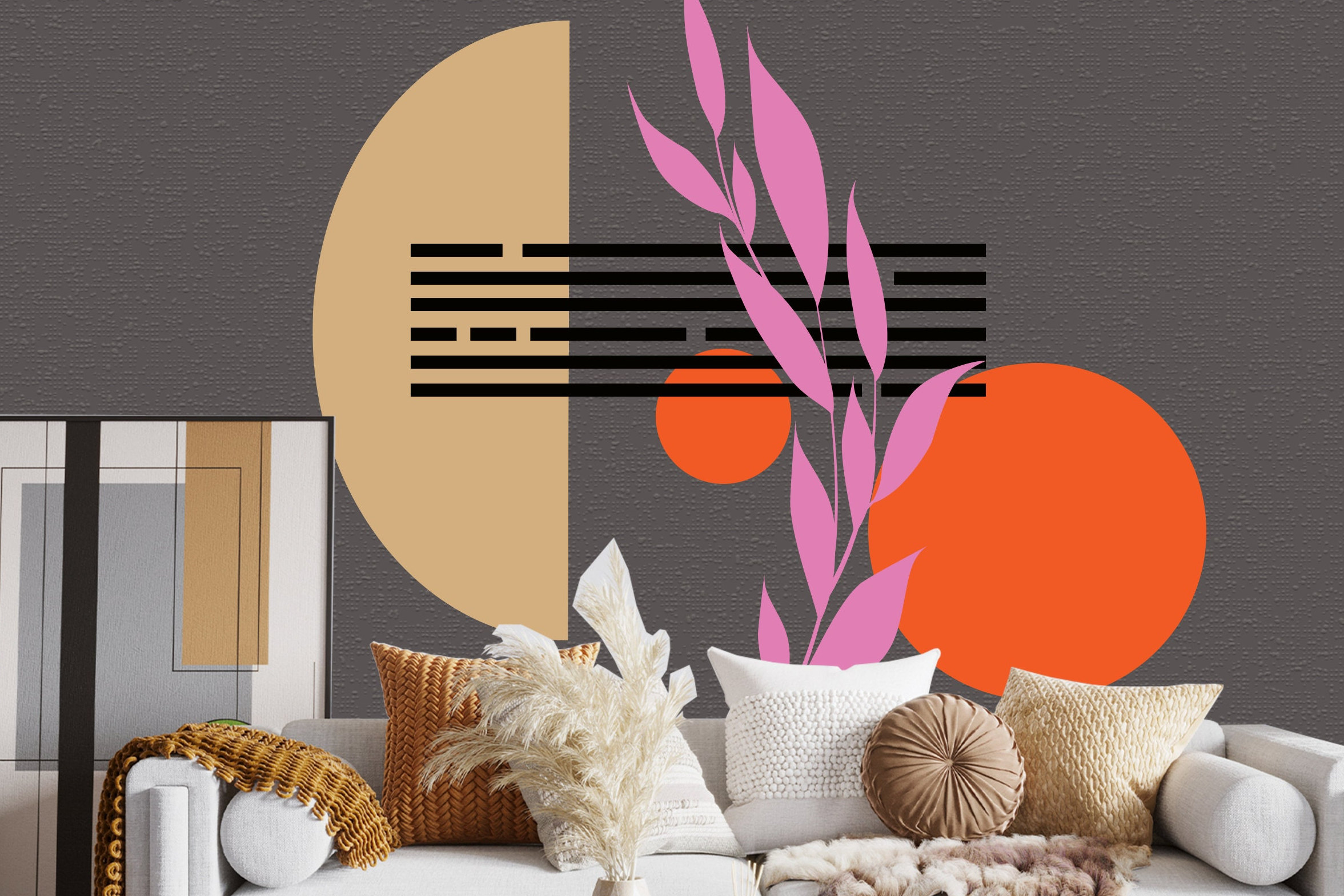 Boho Style Wall Decal Mid Century Plant Wall Decal Boho Wall - Etsy