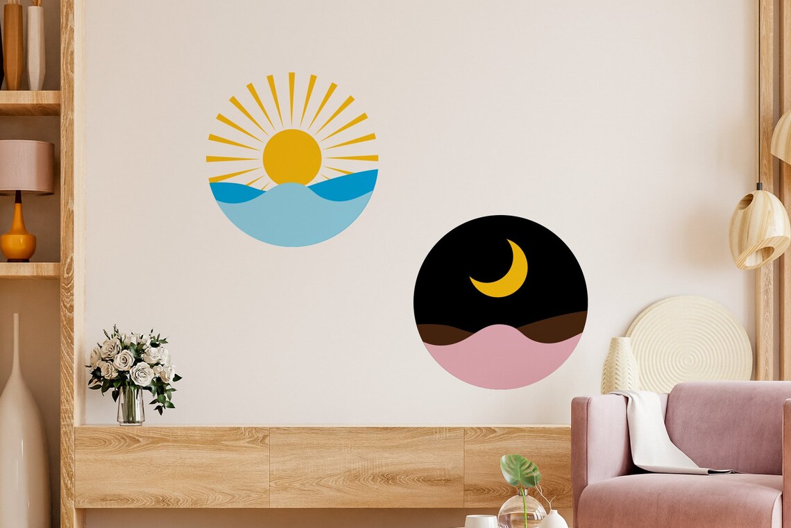 Surreal Sun and Moon Scenes. Mid Century Modern Graphic. Mid - Etsy