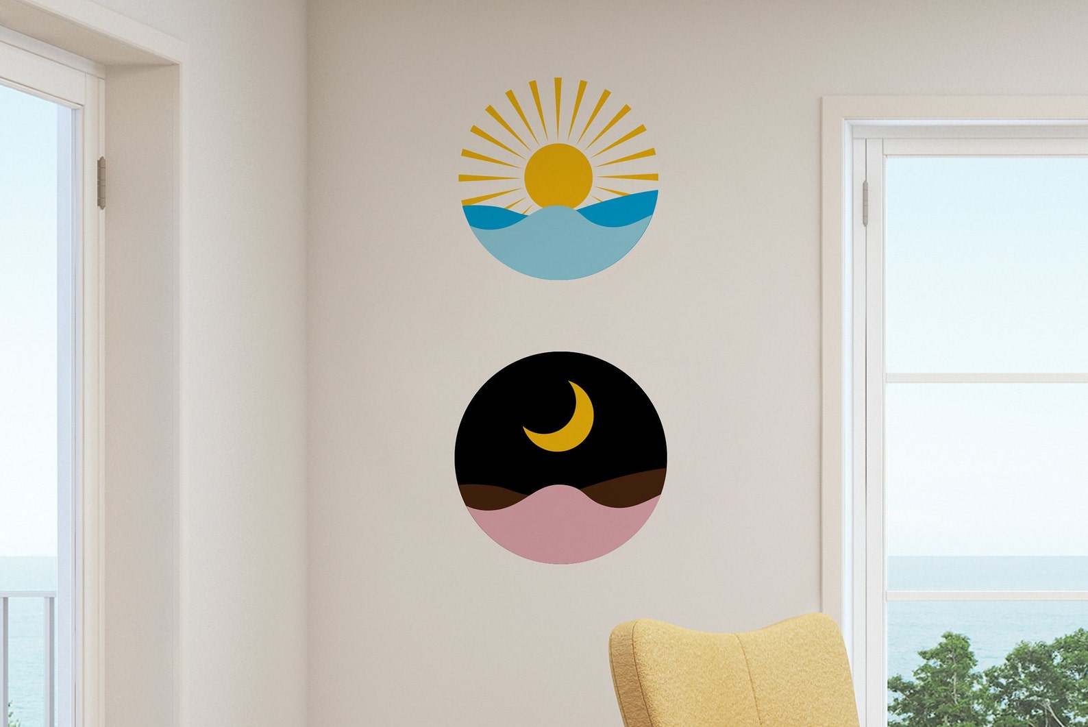 Surreal Sun and Moon Scenes. Mid Century Modern Graphic. Mid - Etsy
