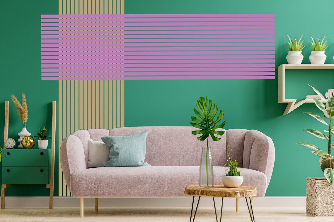 Geometric Line Wall Sticker Mid Century Gold Silver Wall - Etsy