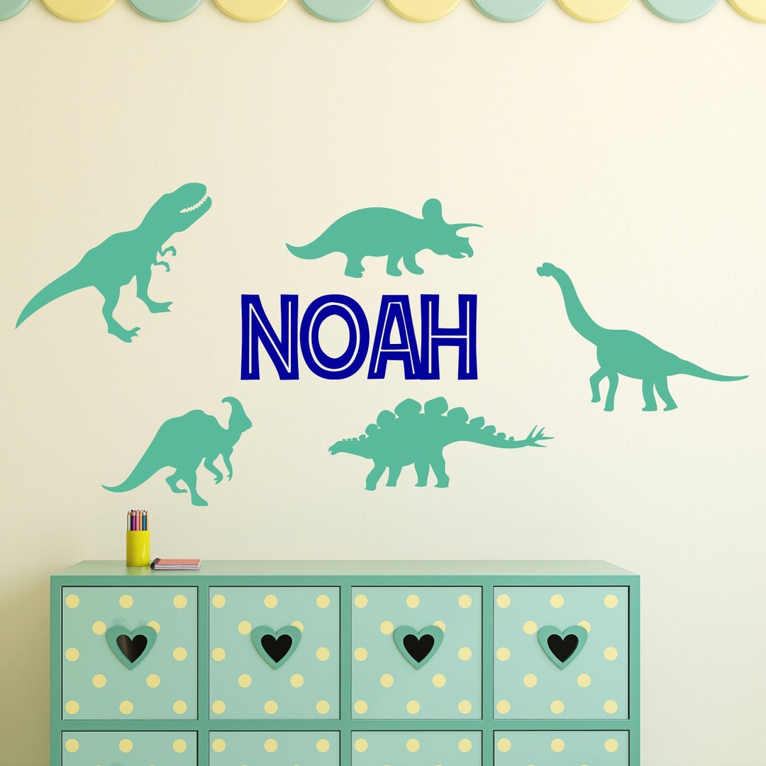 Personalized Name and Color Dinosaurs Wall Decal Children, Name Wall ...
