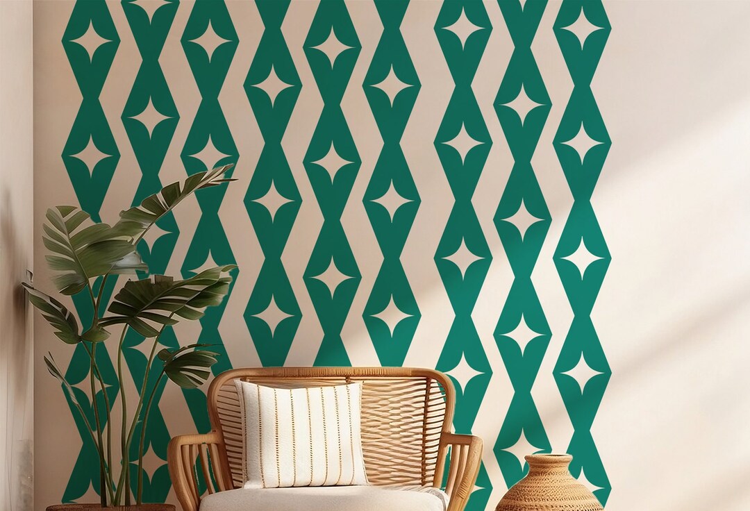 Mid-century Starburst Pattern Wall Decals | 80" X 22" Peel and Stick ...