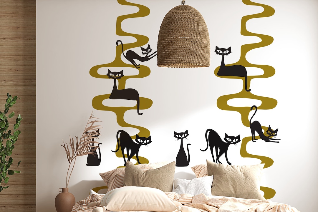 Mid Century Modern Cat Wall Decal: Retro Atomic Decor - Etsy