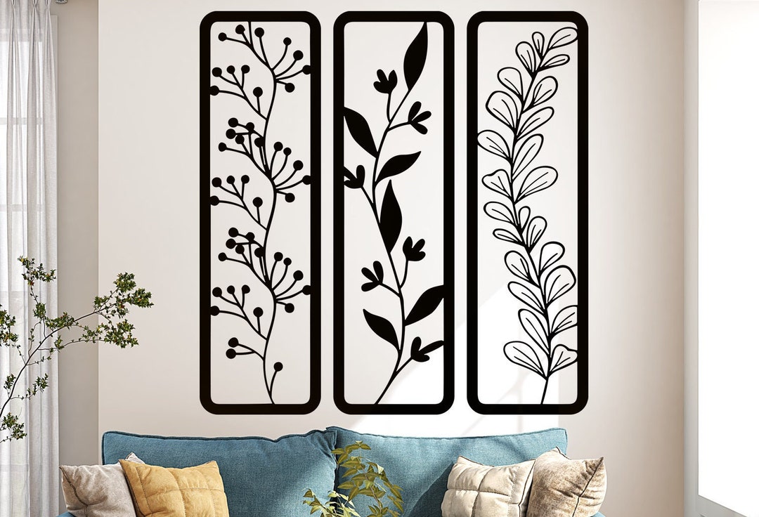 Elegant Vertical Panel Floral Wall Decals | Set of 3 Panels - 22" X 74 ...