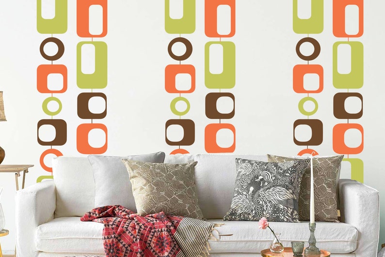 Customizable Mid Century Modern Wall Decals: Retro 70s Geometric Decor ...