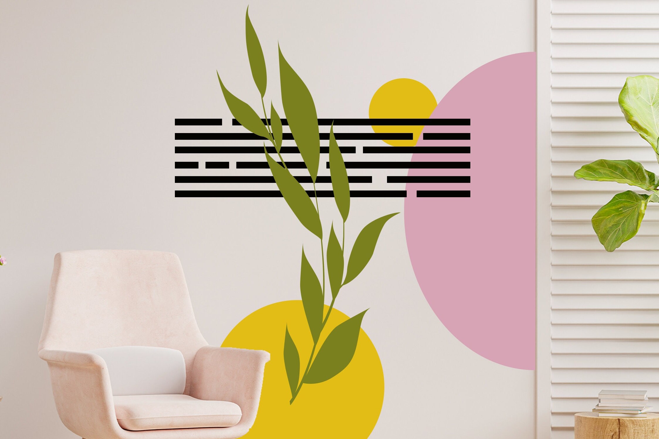 Boho Style Wall Decal Mid Century Plant Wall Decal Boho Wall - Etsy