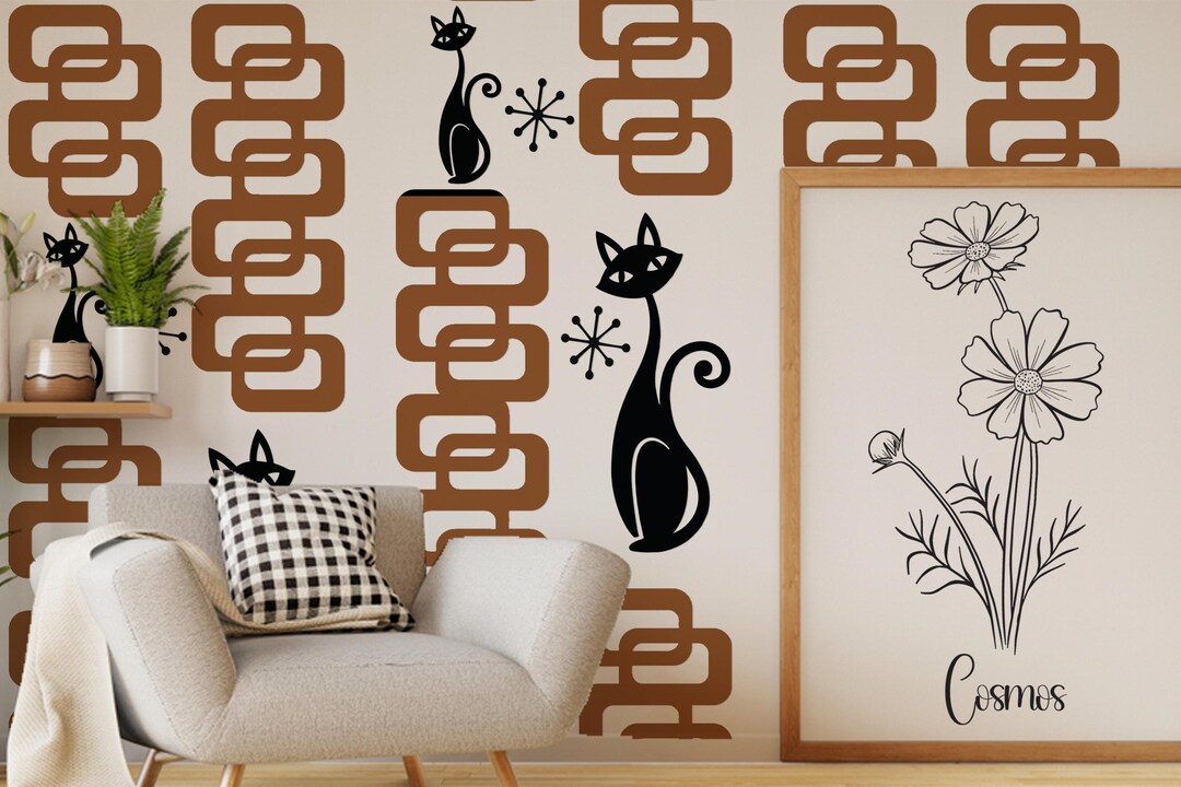 Vintage Meow-dern: Chained Cat Wall Decal | Retro Bold Cat Art | Peel ...