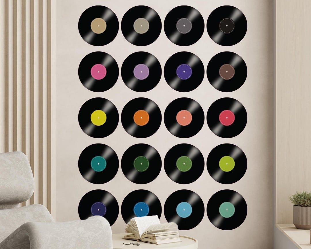 Colorful Vinyl Record Wall Decal | Retro Music Decor | Set of 20, 11 ...