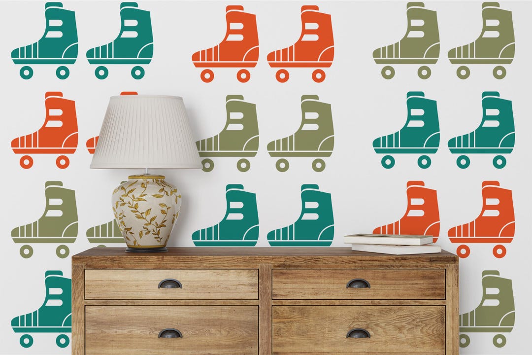Roller Skate Wall Decal Set | Retro Mid-century Peel Stick Vinyl 12pcs ...