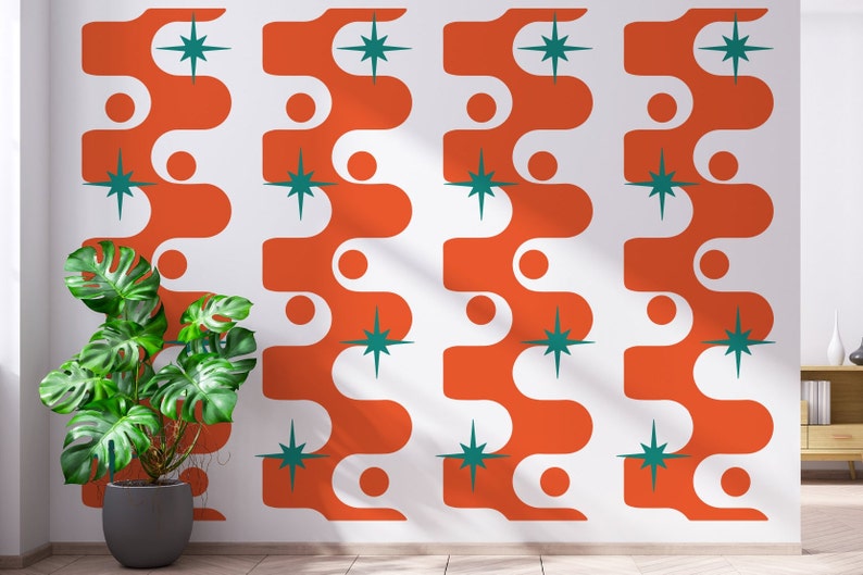 Mid-century Modern Star Chain Pattern Retro 70s Decor Mid - Etsy