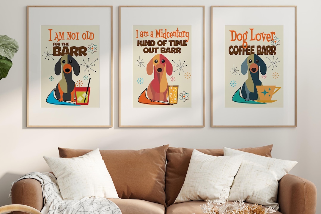 Mid-century Atomic Bar Wall Art Retro Dog & Beer Sticker Set of 3 Peel ...