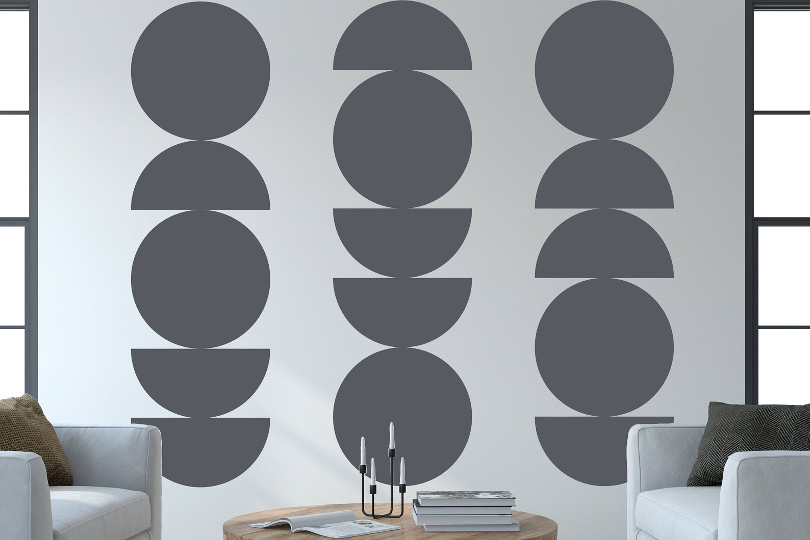 Circle Wall Decal Color Circle Wall Sticker Mid Century - Etsy