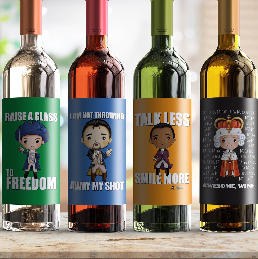 Hamilton Wine Labels Set 4, Wine Labels, Wine Label Stickers, Musical ...
