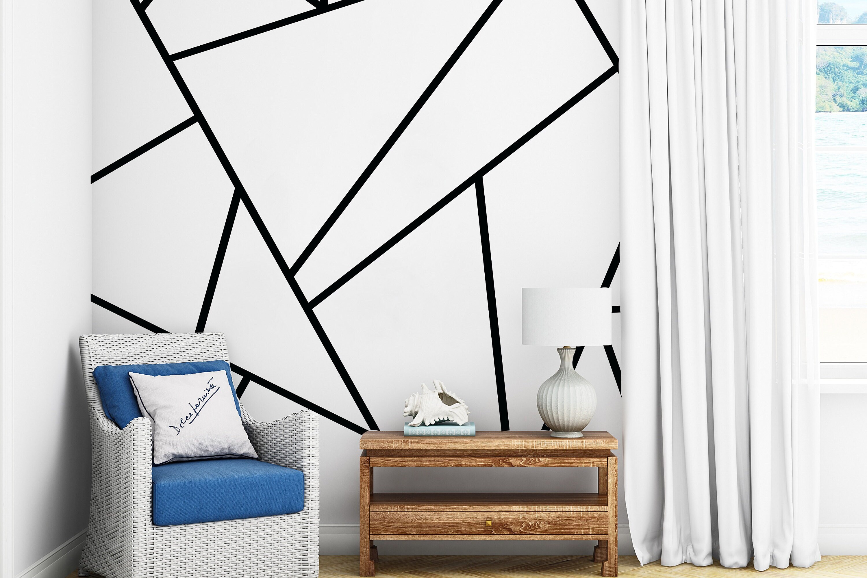 Geometric Line Wall Sticker Mid Century Gold Silver Wall - Etsy