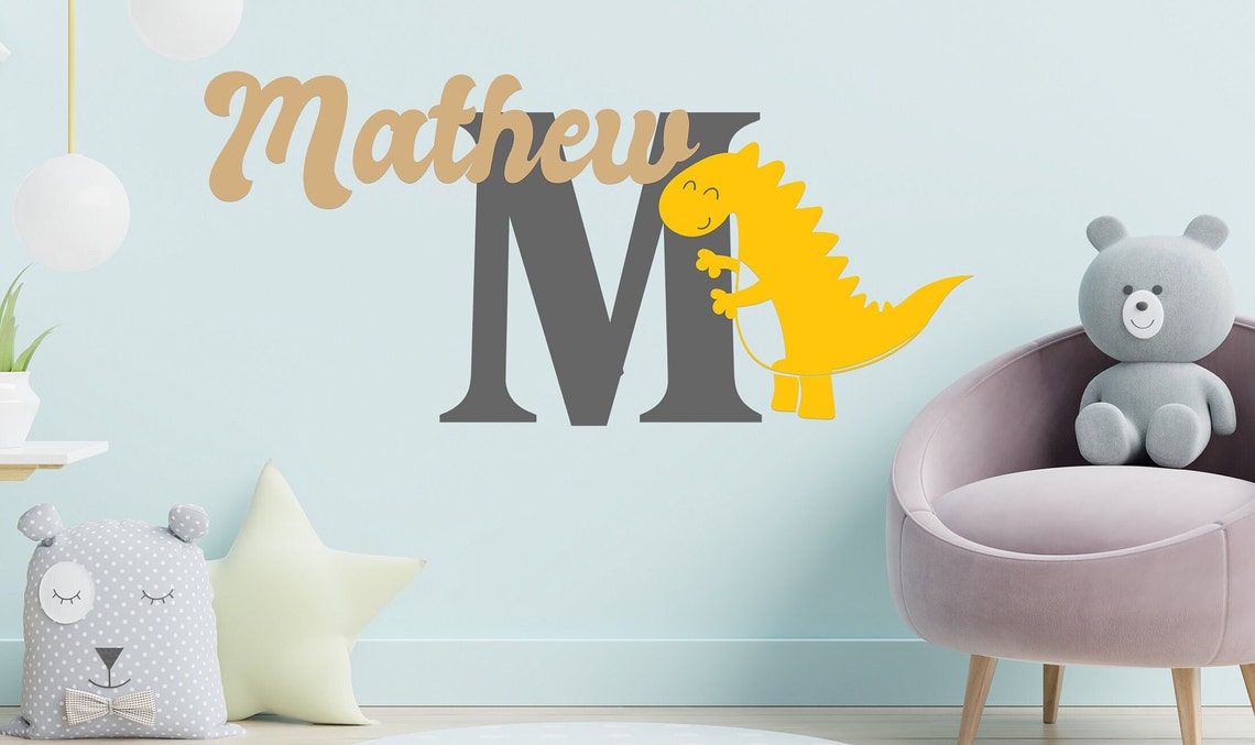 Dinosaur Monogram Name Wall Decal Children Name Wall Decal | Etsy