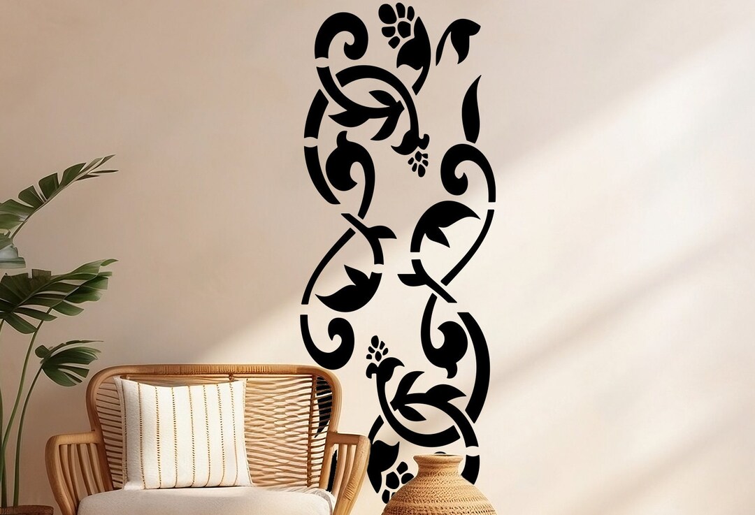 Elegant Vertical Floral Border Wall Decal | 22”W X 56”H | Home Decor ...