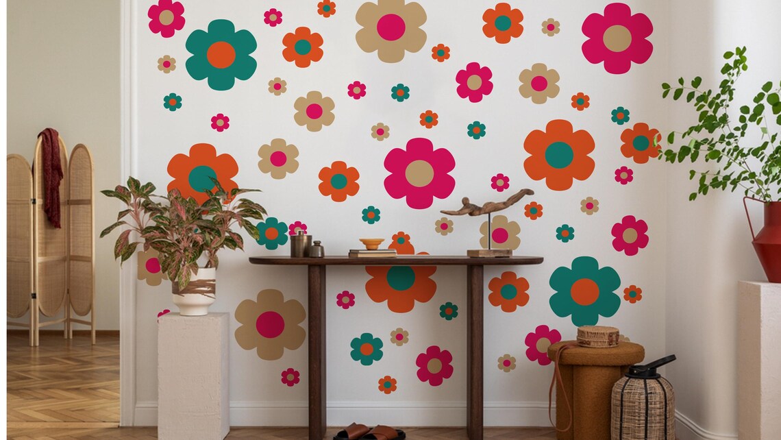 Mid-century Modern Daisy Flower Wall Decals: 60s 70s Retro Decor - Etsy