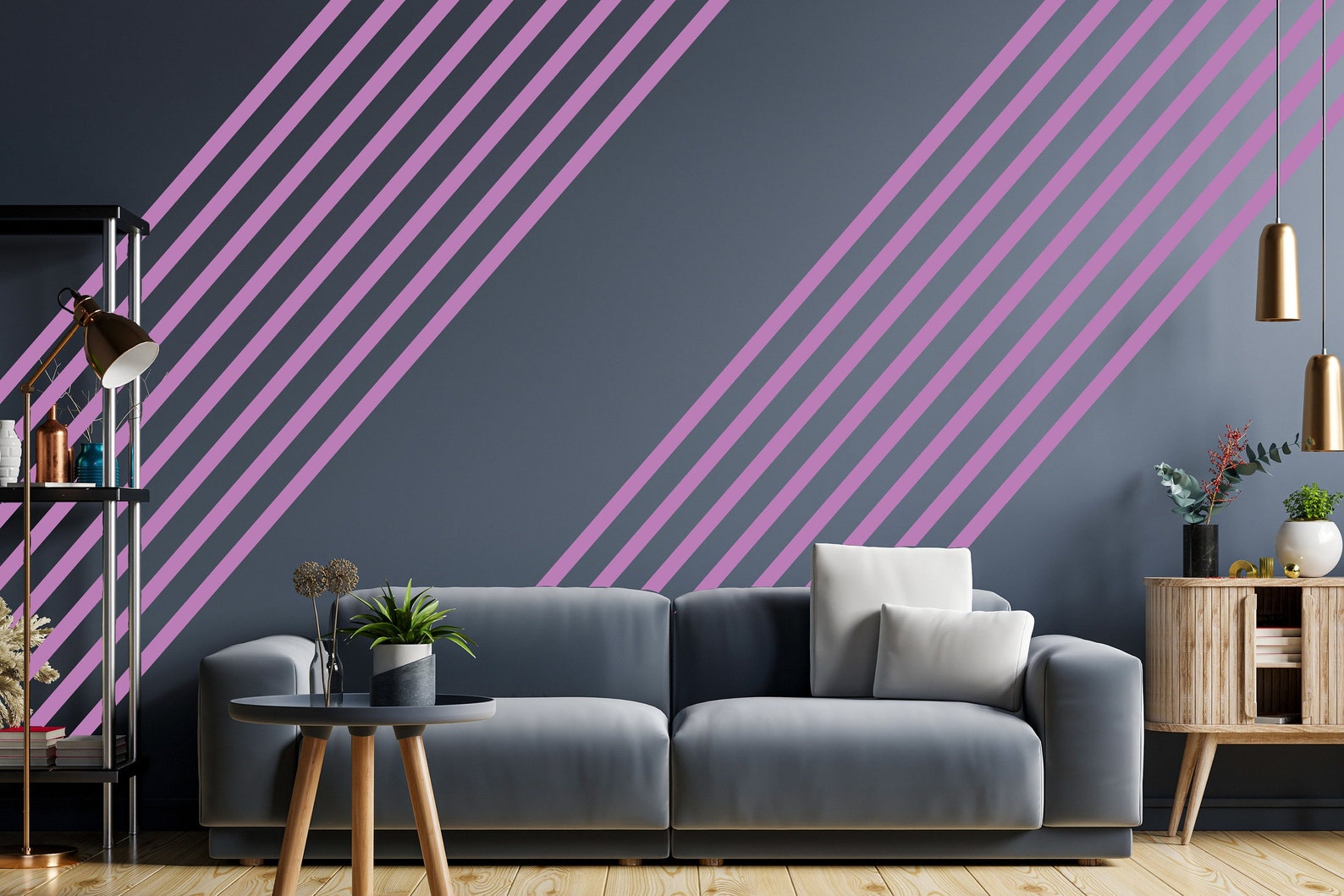 Geometric Line Wall Sticker Mid Century Gold Silver Wall - Etsy