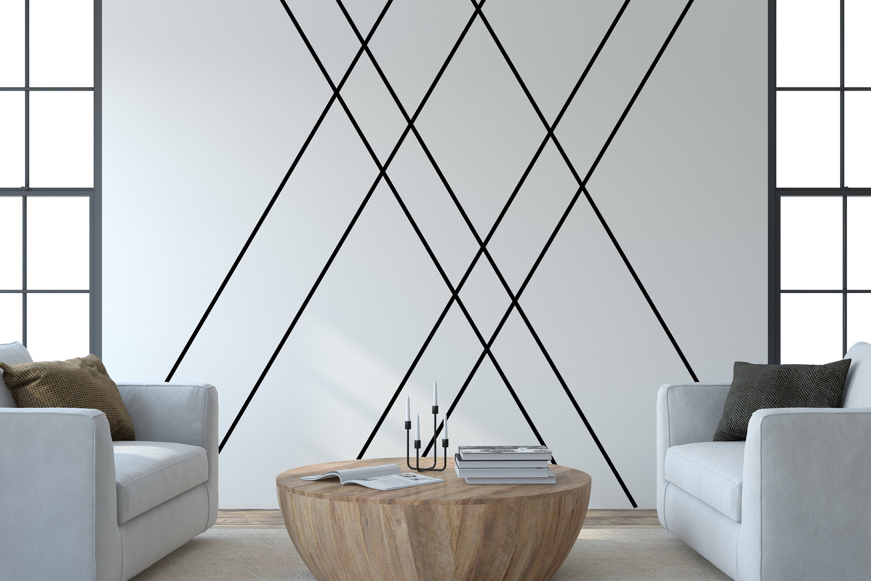 Geometric Line Wall Sticker Mid Century Gold Silver Wall - Etsy