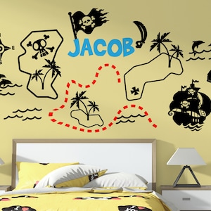 Custom Name Pirate Map Wall Decal, Pirate Decal, Map for Kids, Pirate ...