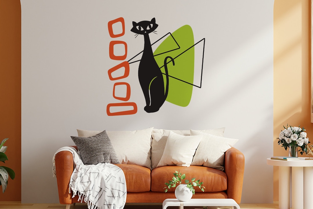 Retro Cat Wall Decal: Mid-century Modern Style, Customizable Colors - Etsy