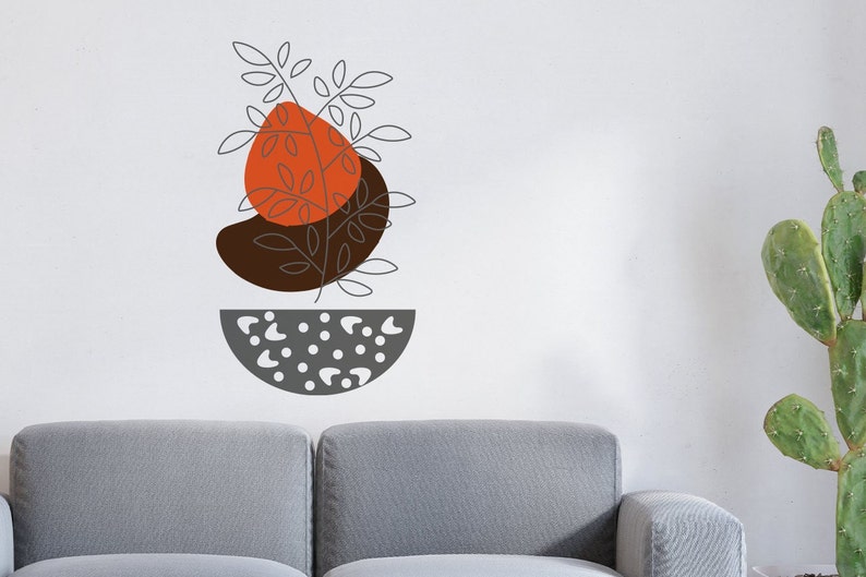 Eucalyptus Mid Century Modern Wall Decal: Boho Plant Stickers - Etsy