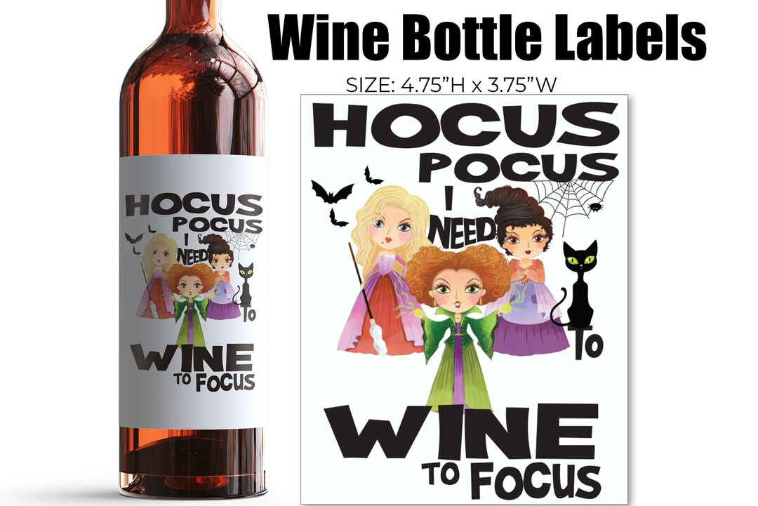 Hocus Pocus Halloween Wine Labels: Waterproof Party Decor - Etsy