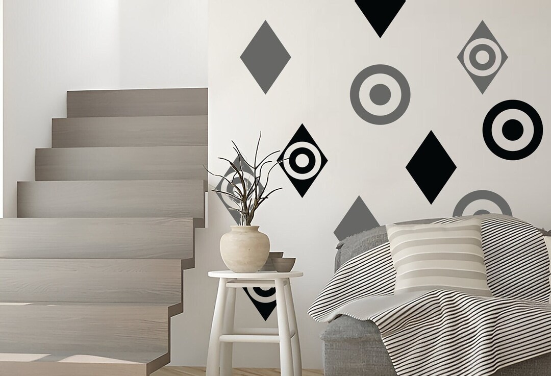 Mid-century Modern Rhombus & Circle Wall Decals: Retro 70s Decor - Etsy