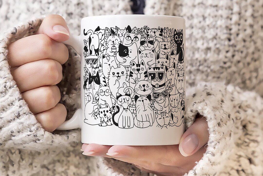 Hand Drawn Cat Mug, Love Cat, Cute Cat, Funny Mug, Lover Gift, Lady Mug ...