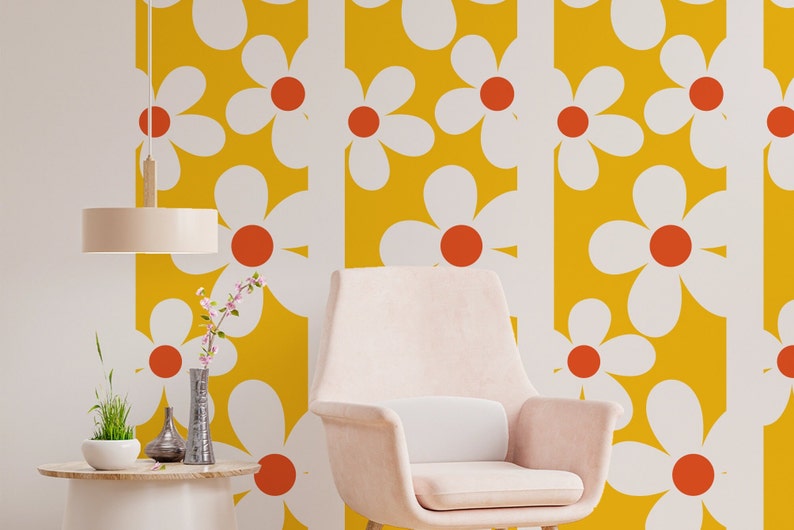 Panel Daisy Flowers Wall Decal Modern Flowers Retro 60s 70s - Etsy