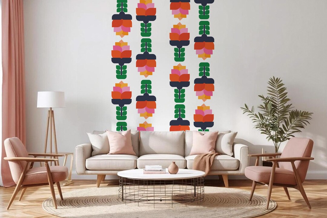 Mid Century Geometric Floral Wall Decals – Set of 16 Peel Stick Vinyl ...