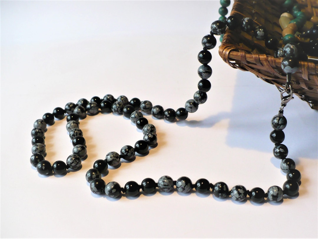 Necklace Made of Natural Black Obsidian and Speckled Obsidian Stones ...