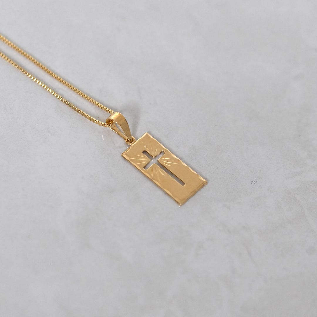18K Gold Filled Cross Cutout Rectangle Pendant Necklace Delicate Dainty ...
