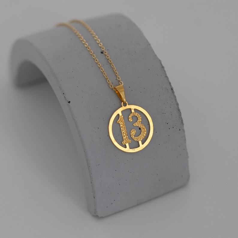 18K Gold Filled 13 Number Round Pendant Necklace Symbol Gift Special ...