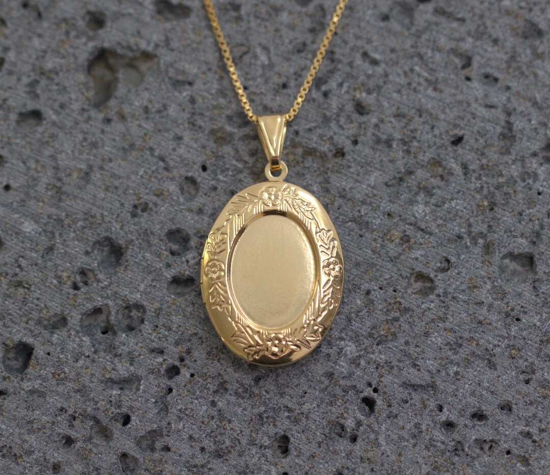 18K Gold Filled Locket Floral Oval Pendant Necklace Special Gift for ...