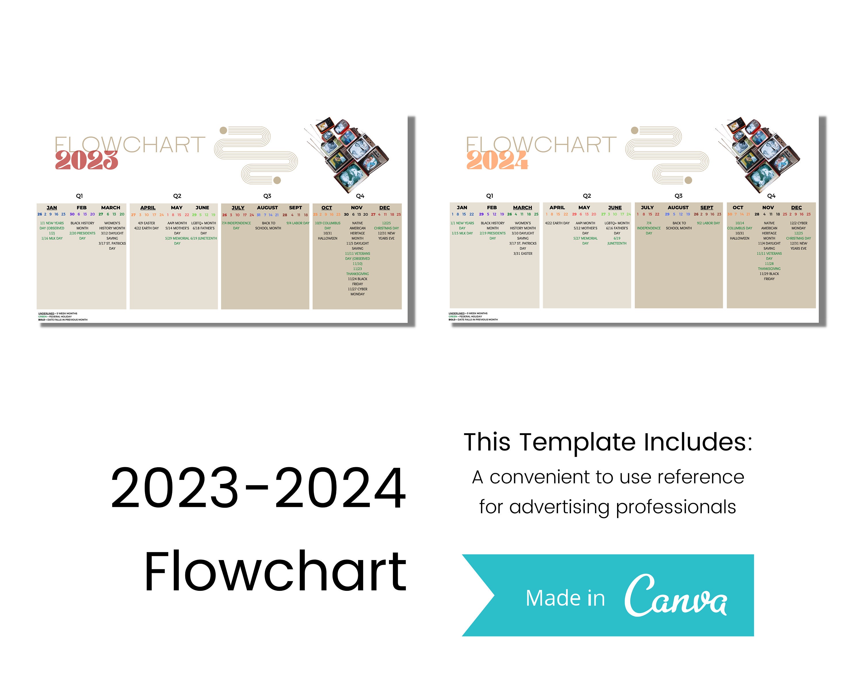2023-2024 Broadcast Calendar and Flowchart for Advertising - Etsy