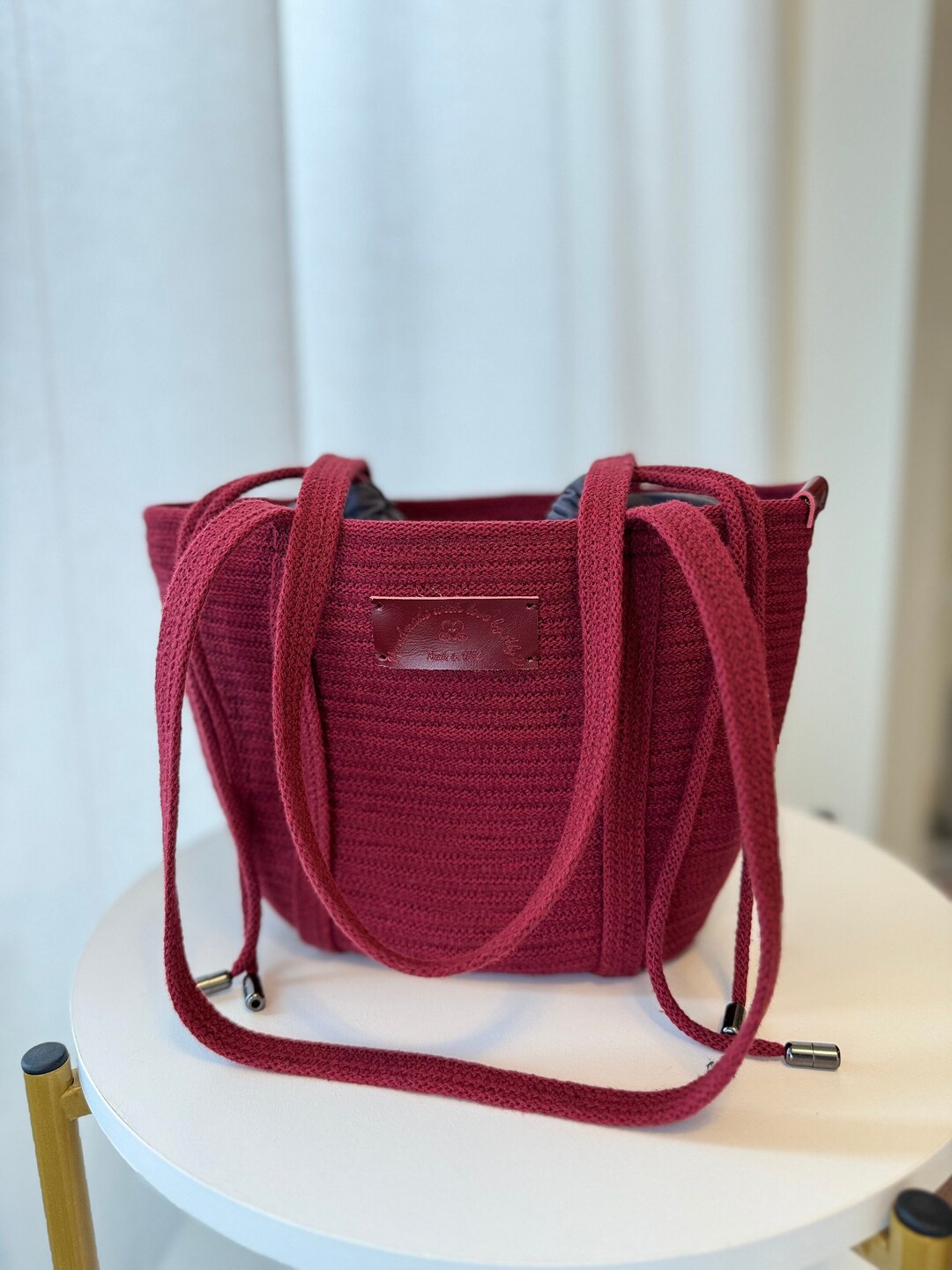 Handbag, Made by Alyv in Cranberry Color With Ties for Closing the Top ...