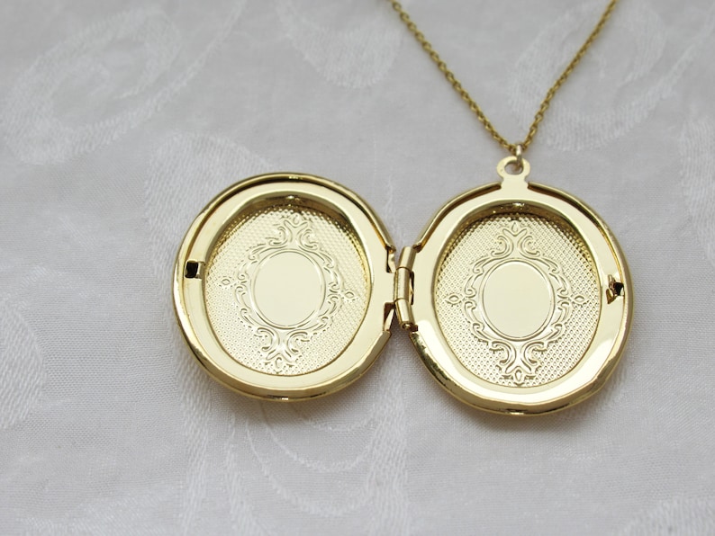 Large Gold Photo Locket Etched Gold Locket Big Oval Locket - Etsy