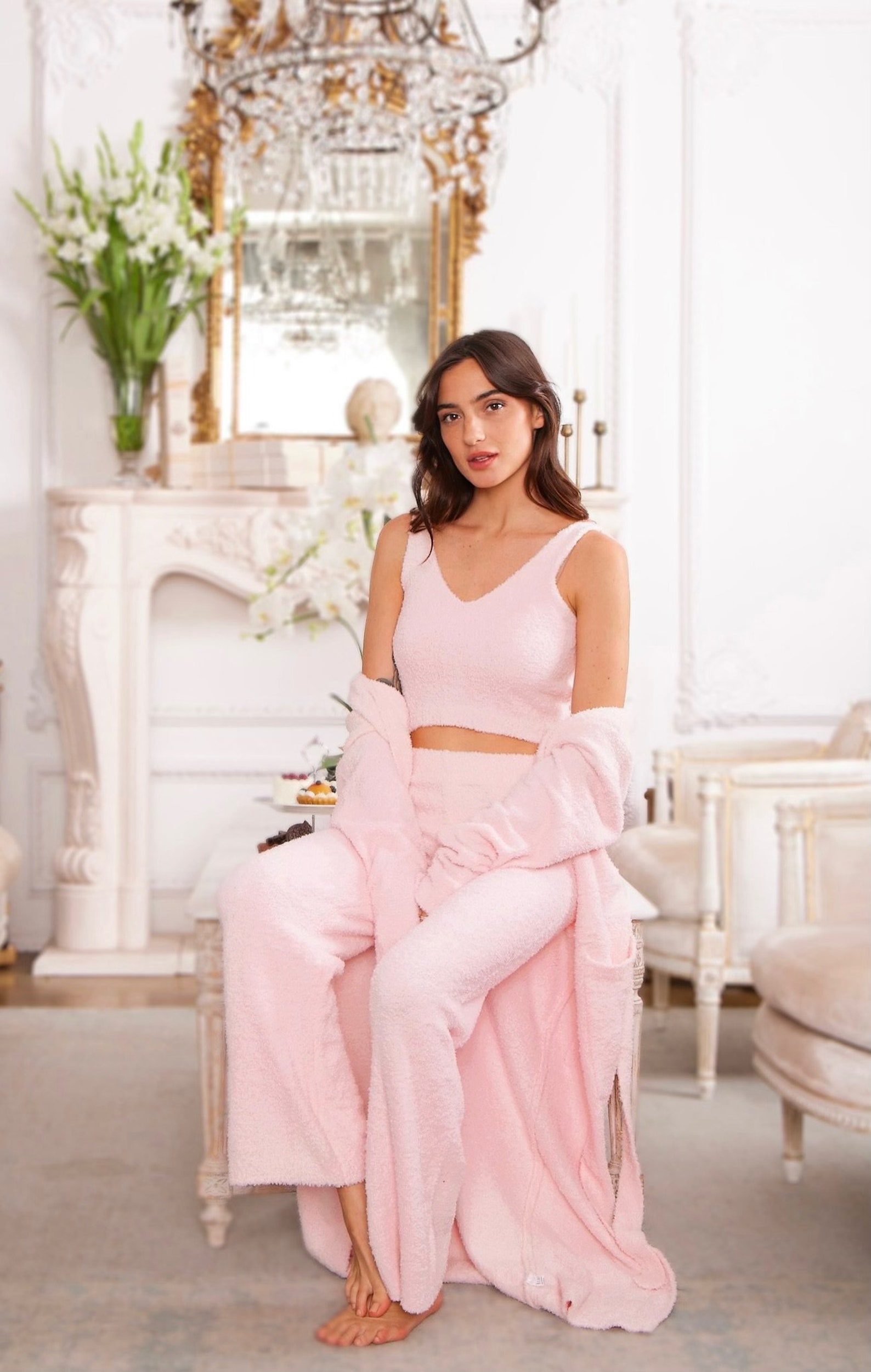 FUZZY Cozy Sweat Lounge SET // 2 Piece Tank Top & Pant SET // Cute ...