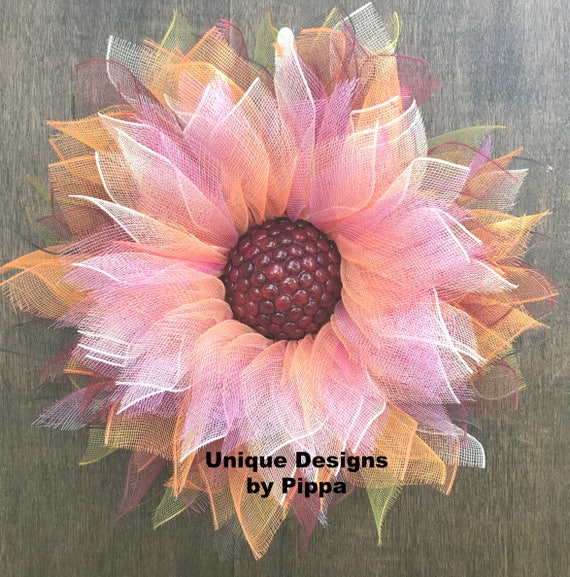 Deco Mesh Flower Wreath Flower Wreath Red Flower Wreath | Etsy