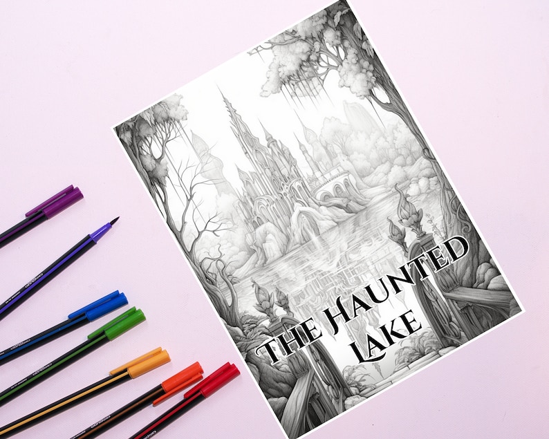 The Haunted Lake Adult Coloring Page - Digital Download - Etsy