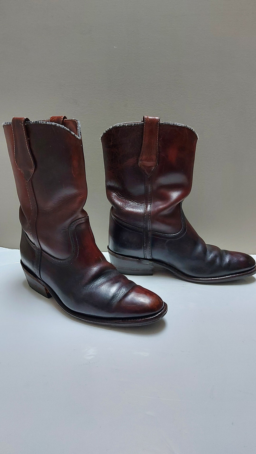 Frye Boots, Cowboy Western Style, Mens Size 9 D Dark Brow Worn Leather ...