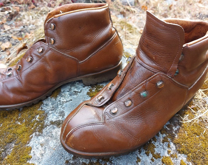 Vintage Raichle Hiking Boots, Swiss Mountaineering Boots, Brown Leather ...