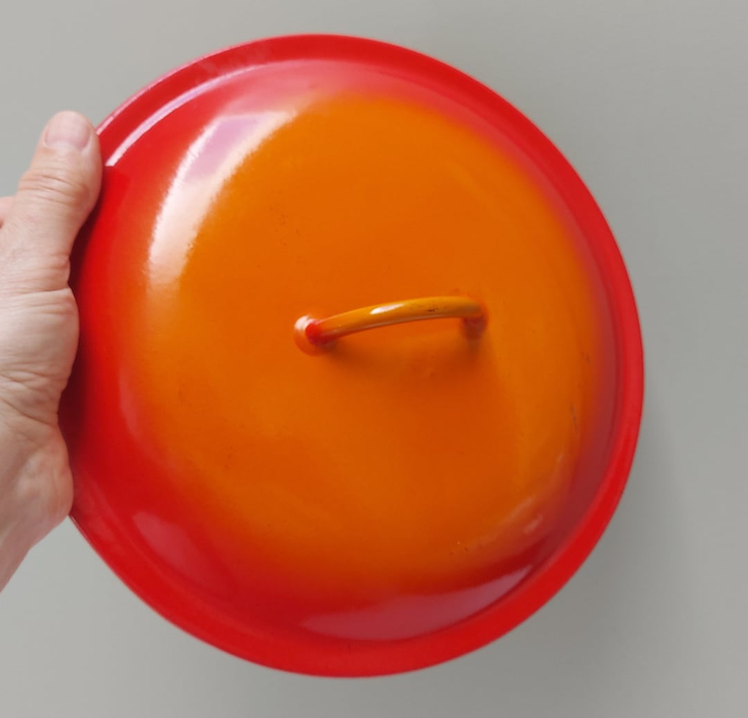 Vintage Le Creuset, Descoware, Cast Iron Lid, Flame Red, Orange FE 24 ...