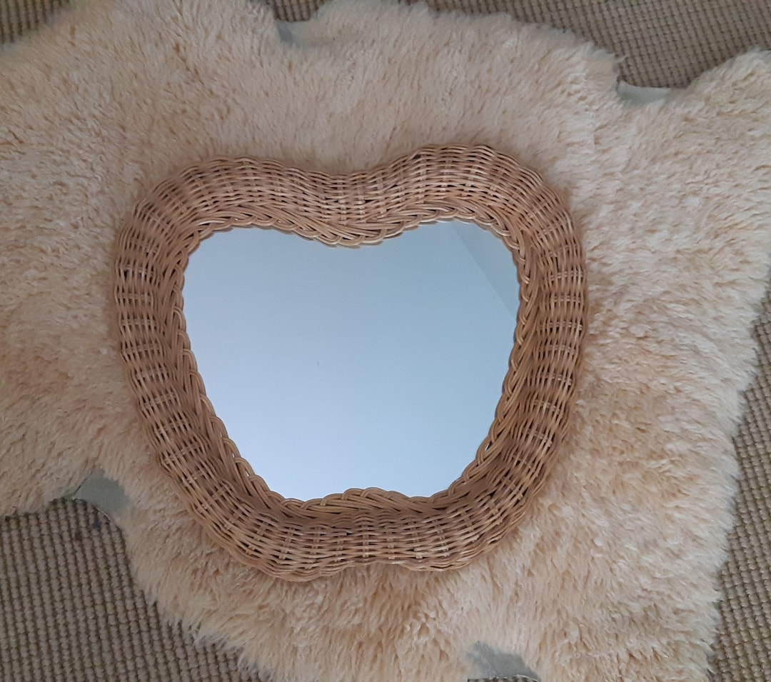 Vintage Wicker Mirror, Apple Shaped, Wood Frame, Boho Decor - Etsy