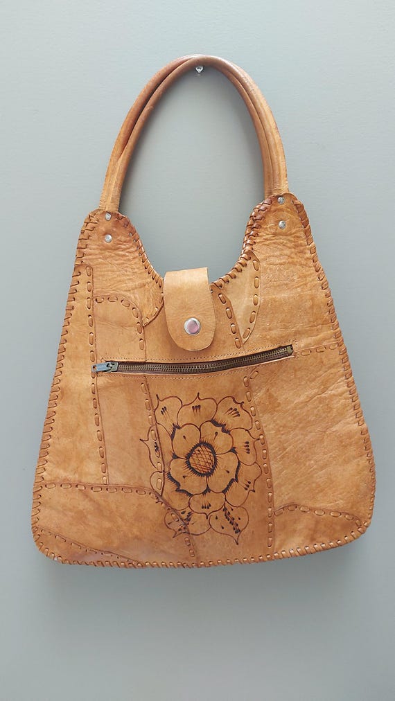 Handmade leather shoulder bag, boho bag, natural leat… - Gem