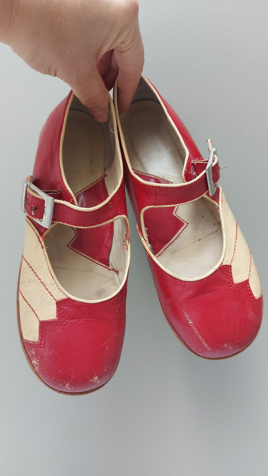 John Fluevog Vintage Mary Jane, Size 6.5, Two Tone Red and Cream ...