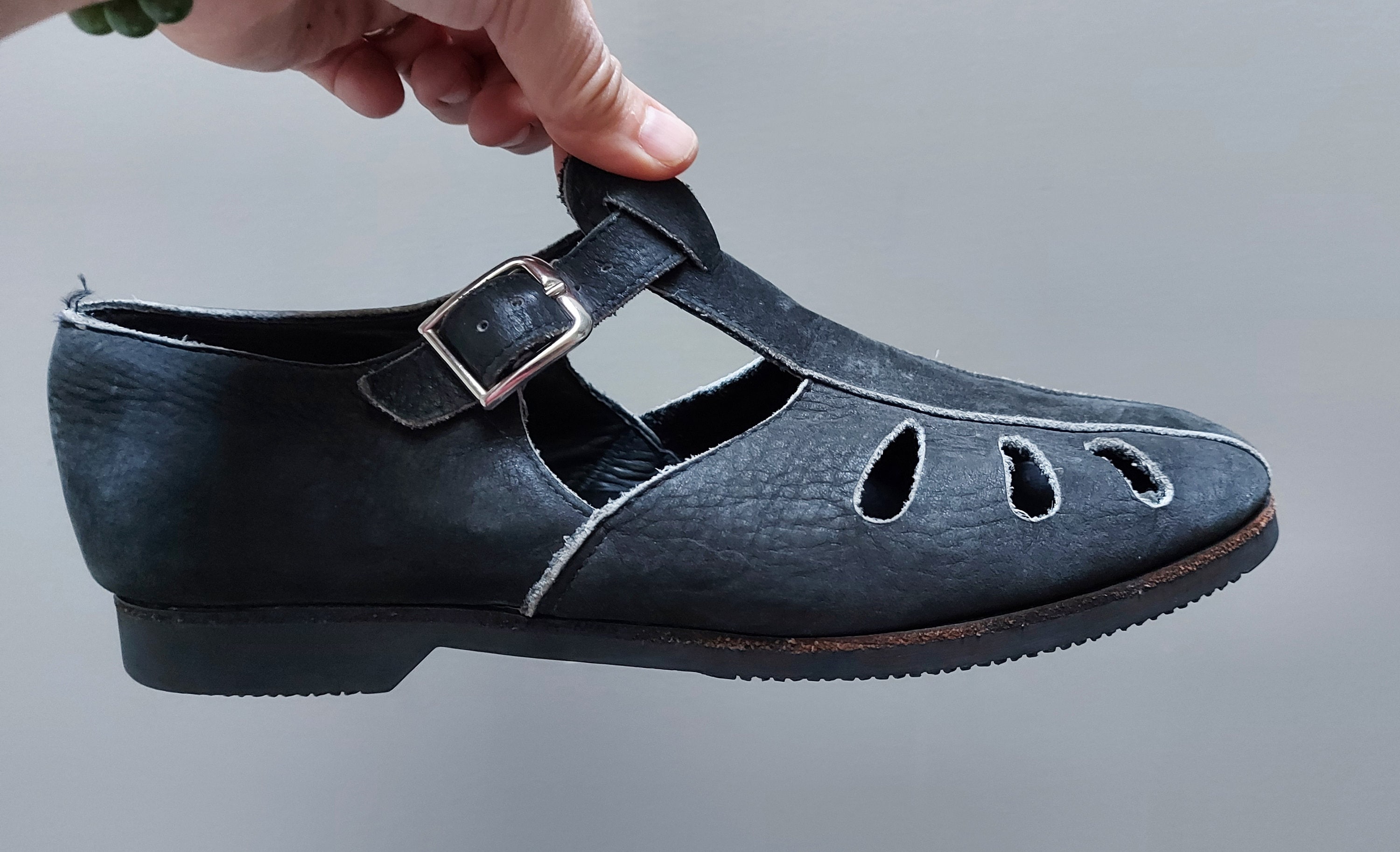 Vintage Roots Mary Jane Shoes Sandals Black Leather Vibram - Etsy